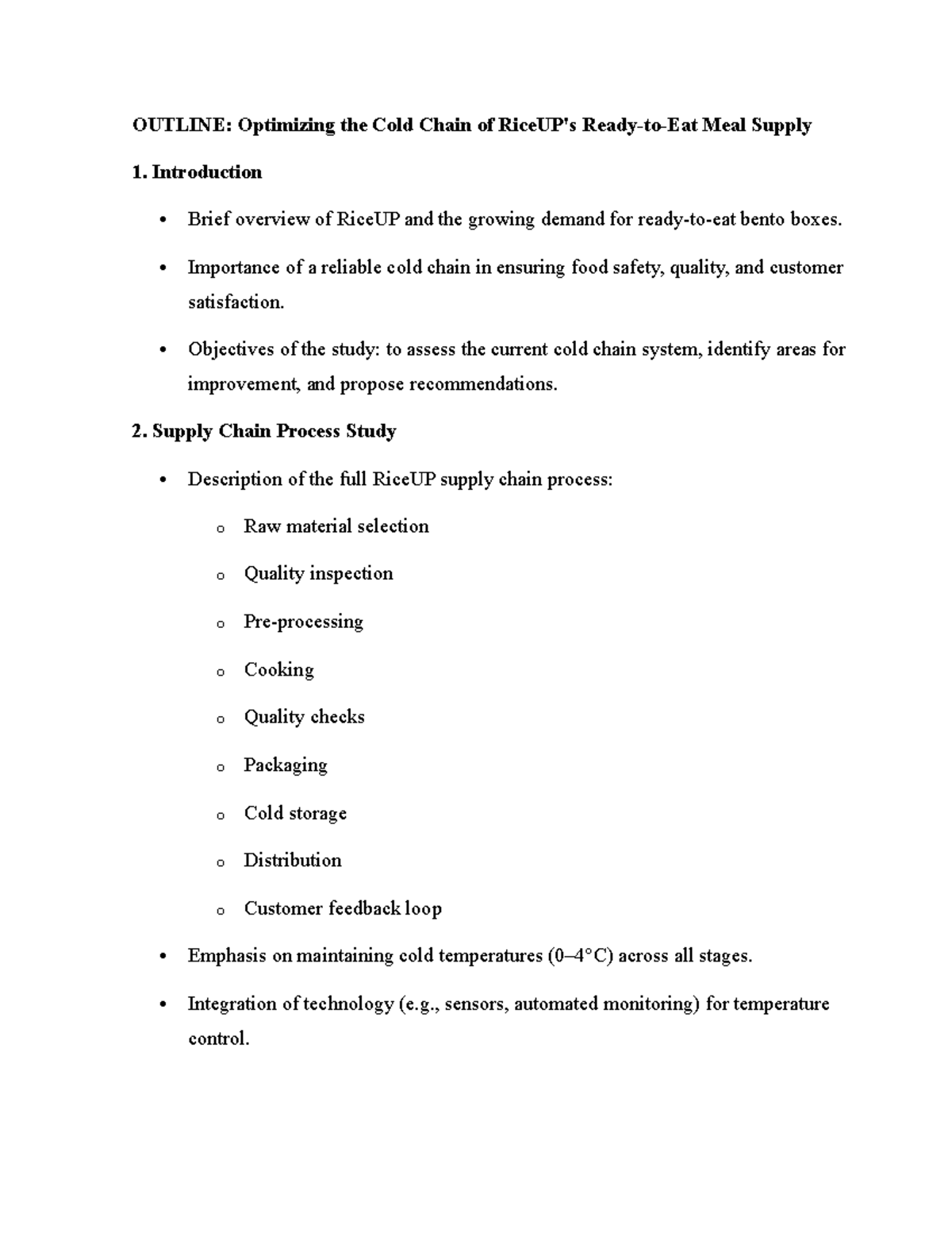 OUTLINE: Optimizing Cold Chain Logistics for Meal Supply - Studocu