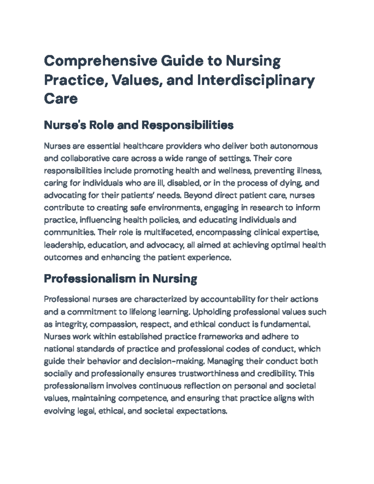 Comprehensive Guide to Nursing Practice: Values, Roles, and Teamwork ...