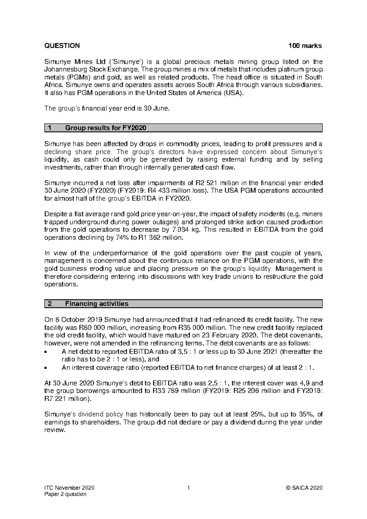 ITC November 2020 Paper 2 question Simunye - ITC November 2020 1 ...