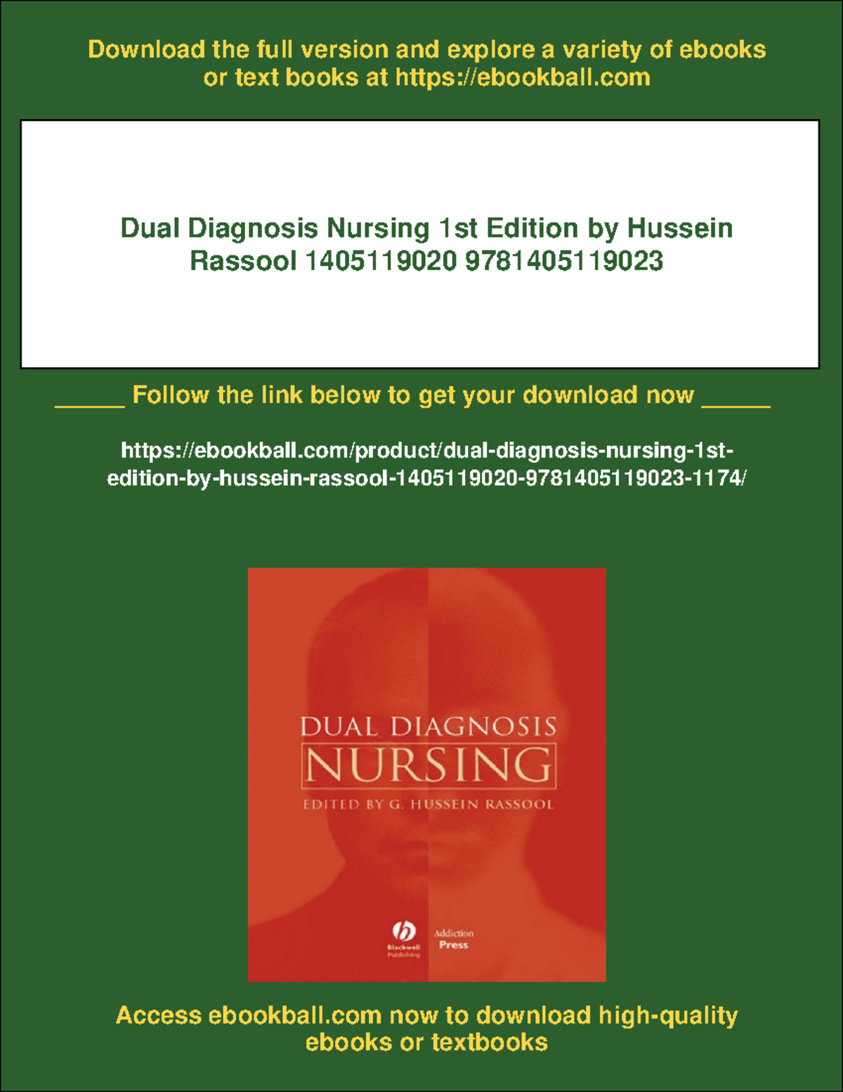 Dual Diagnosis Nursing 1st Ed. by Hussein Rassool (ISBN: 1405119020 ...