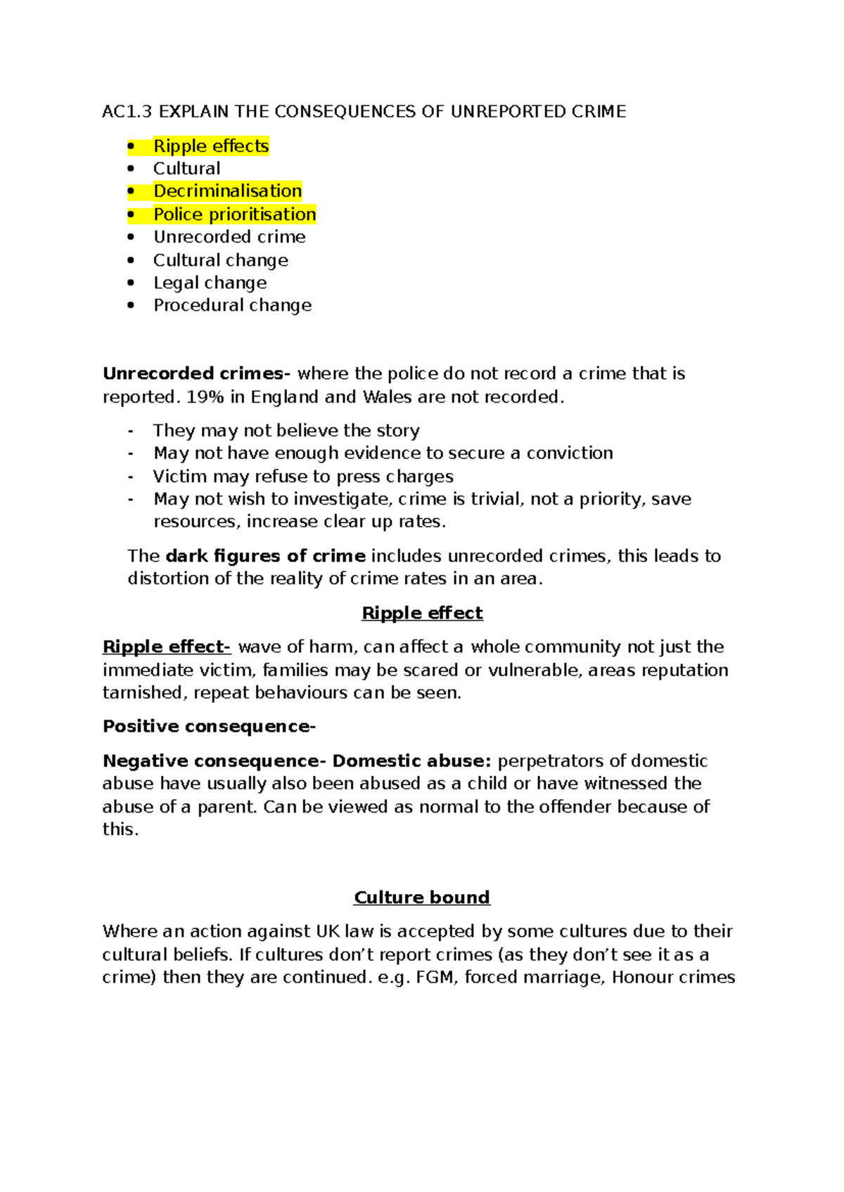 AC1.3 Consequences of Unreported Crime: Cultural and Legal Impacts ...