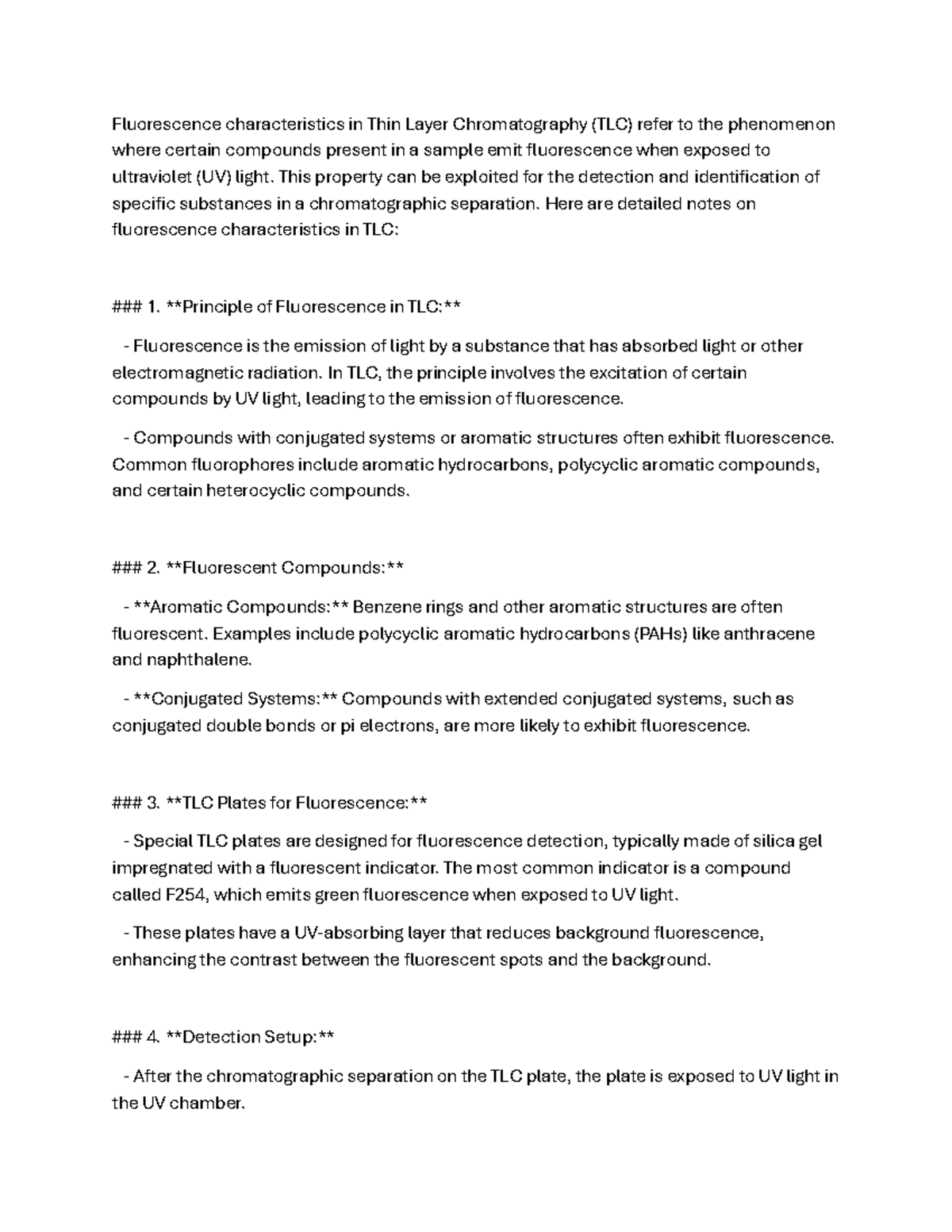 TLC Fluorescence Characteristics: Principles & Applications Notes - Studocu