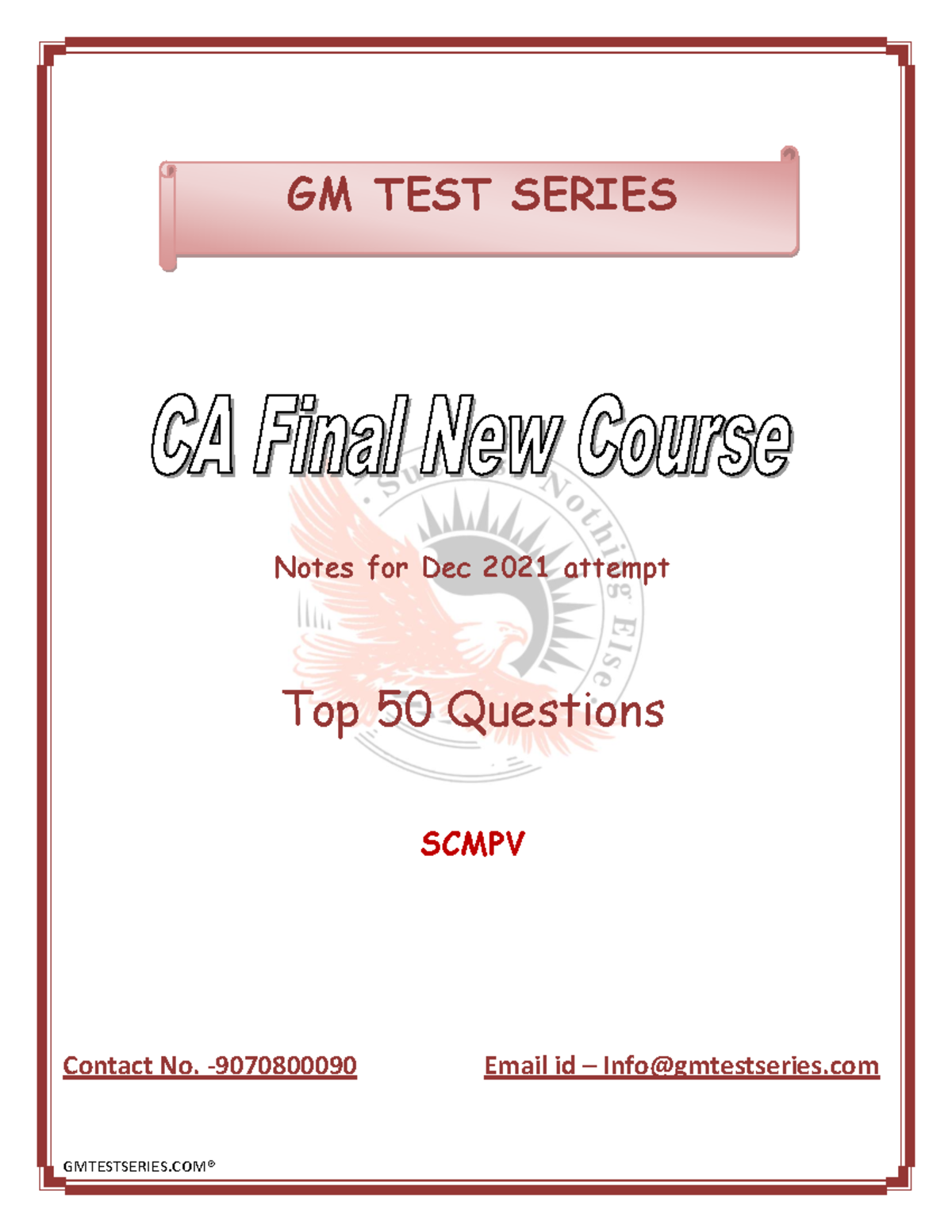 SCMP-CA Final SCMPE Top 50 Questions Review by GM Test Series - Studocu