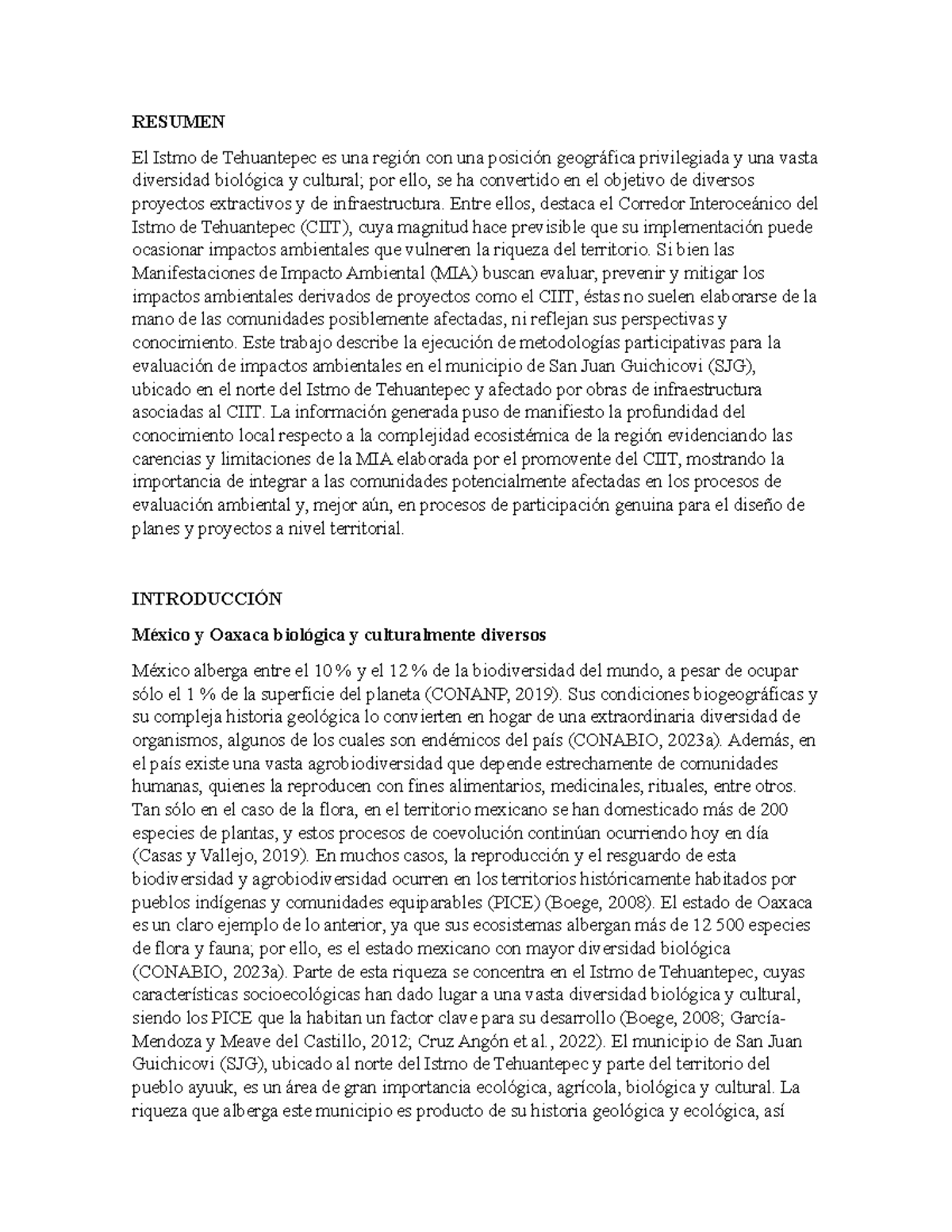 Evaluación de Impacto Ambiental en el Corredor Interoceánico CIIT: SJG ...