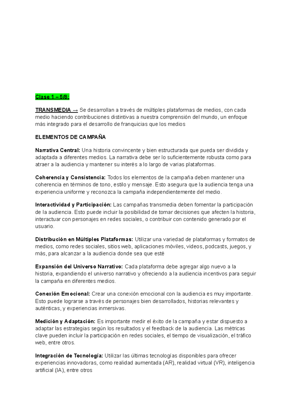 Lunes - Audiovisual - Documentos de Google - Clase 1 – 5/8: TRANSMEDIA ...