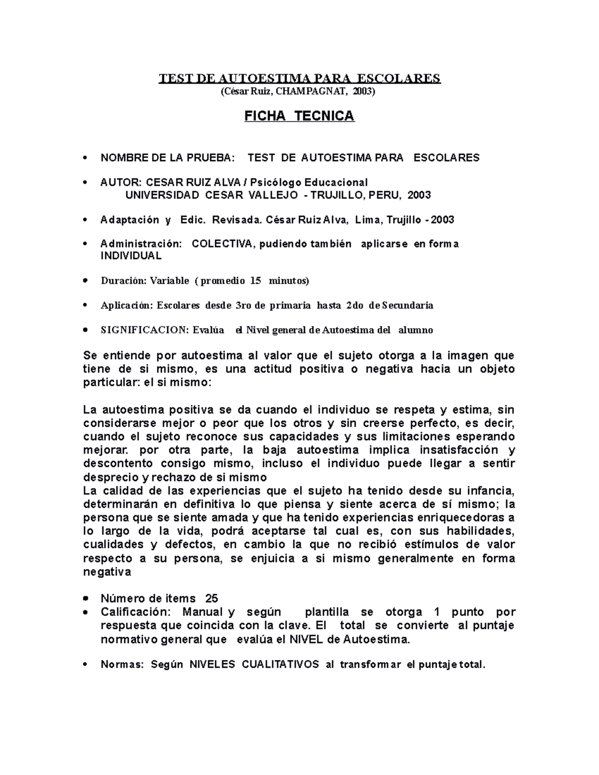 Prueba De Autoestima Tests Para La Evaluación De La AUTOESTIMA En