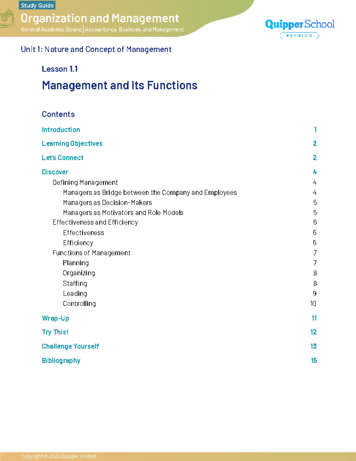 OAM 11 Q1 0101 SG: Management and Its Functions - Unit 1 Lesson 1.1 ...