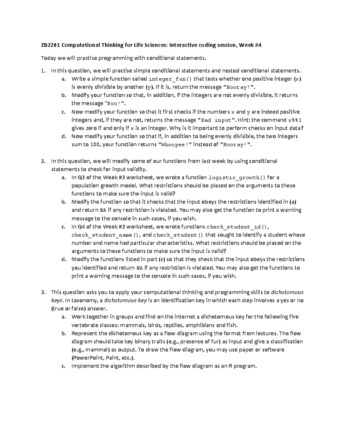 ZB2201 Computational Thinking: Week 4 Coding Practice Worksheet - Studocu