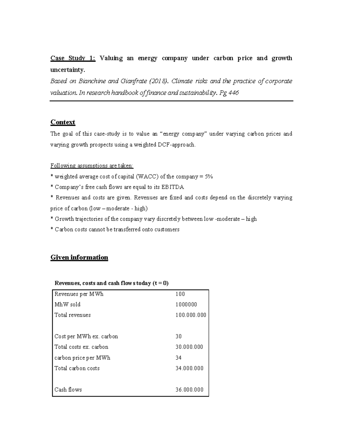 Case Study 1: Valuing an Energy Company Under Carbon Price Uncertainty - Studocu