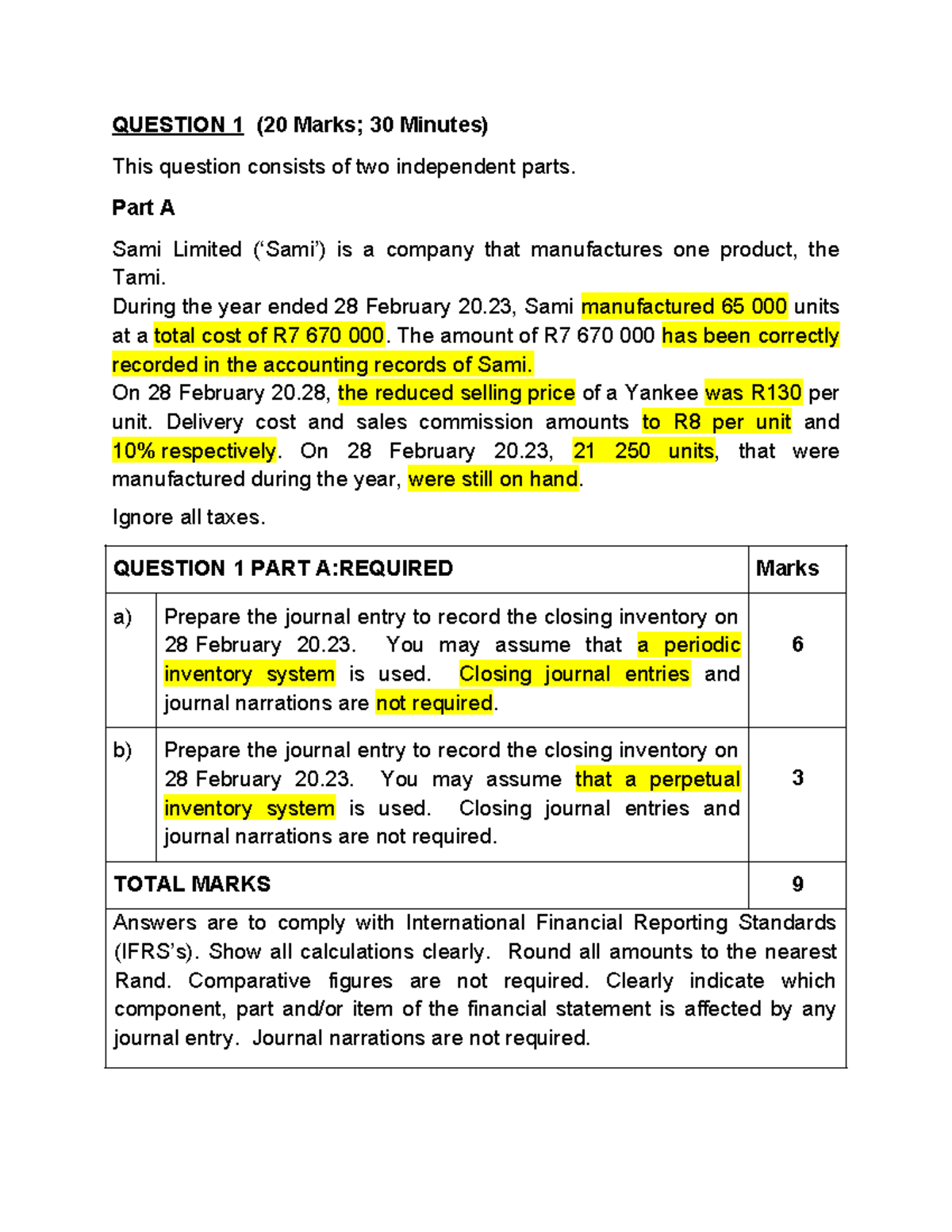 IAS 2 Inventory Valuation Questions for Semester Test 2 2023 - Studocu