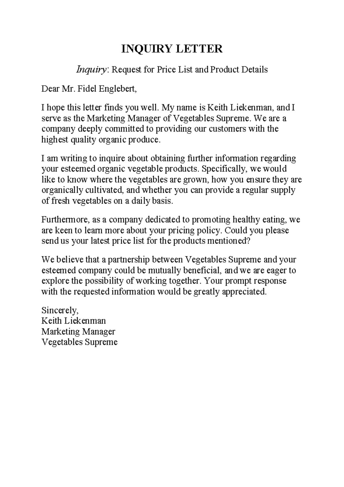 Inquiry Letter: Request for Price List & Product Info - Cô Uyên - Studocu