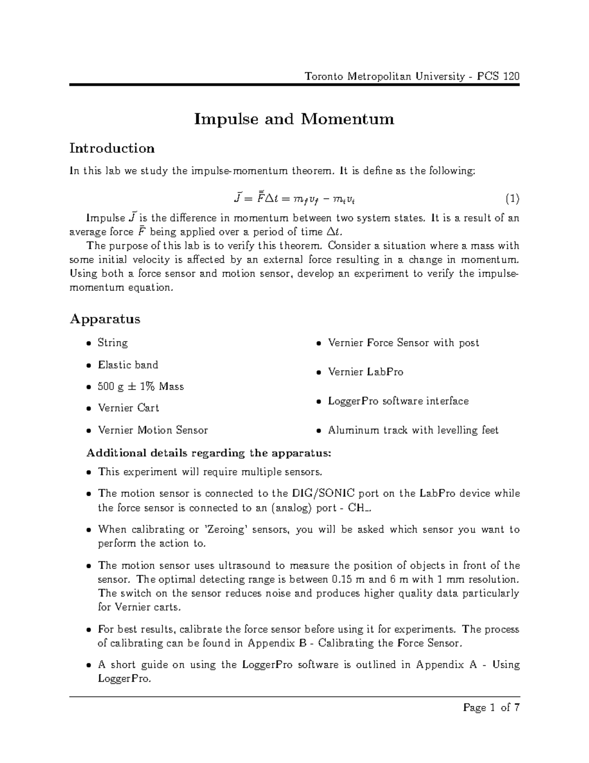 PCS120 Lab Report: Verifying the Impulse-Momentum Theorem - Studocu