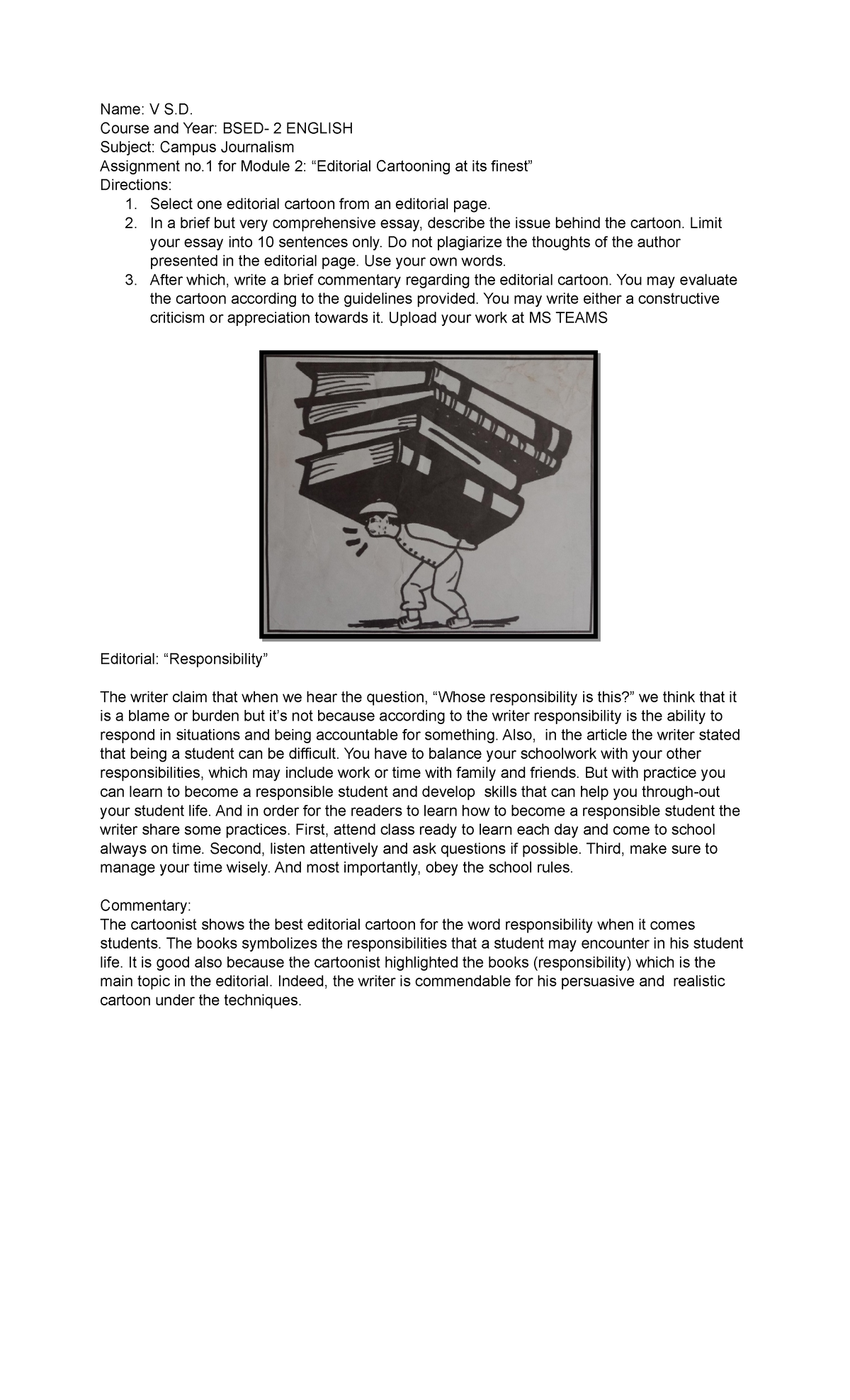 BSED-2 English: Lecture Notes on Editorial Cartooning Examples - Studocu
