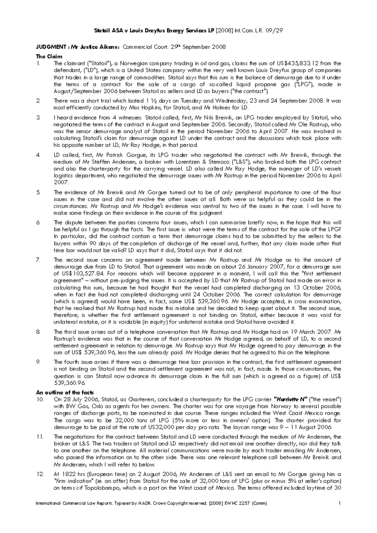 Statoil v Dreyfus 2008 - ........ - JUDGMENT : Mr Justice Aikens ...