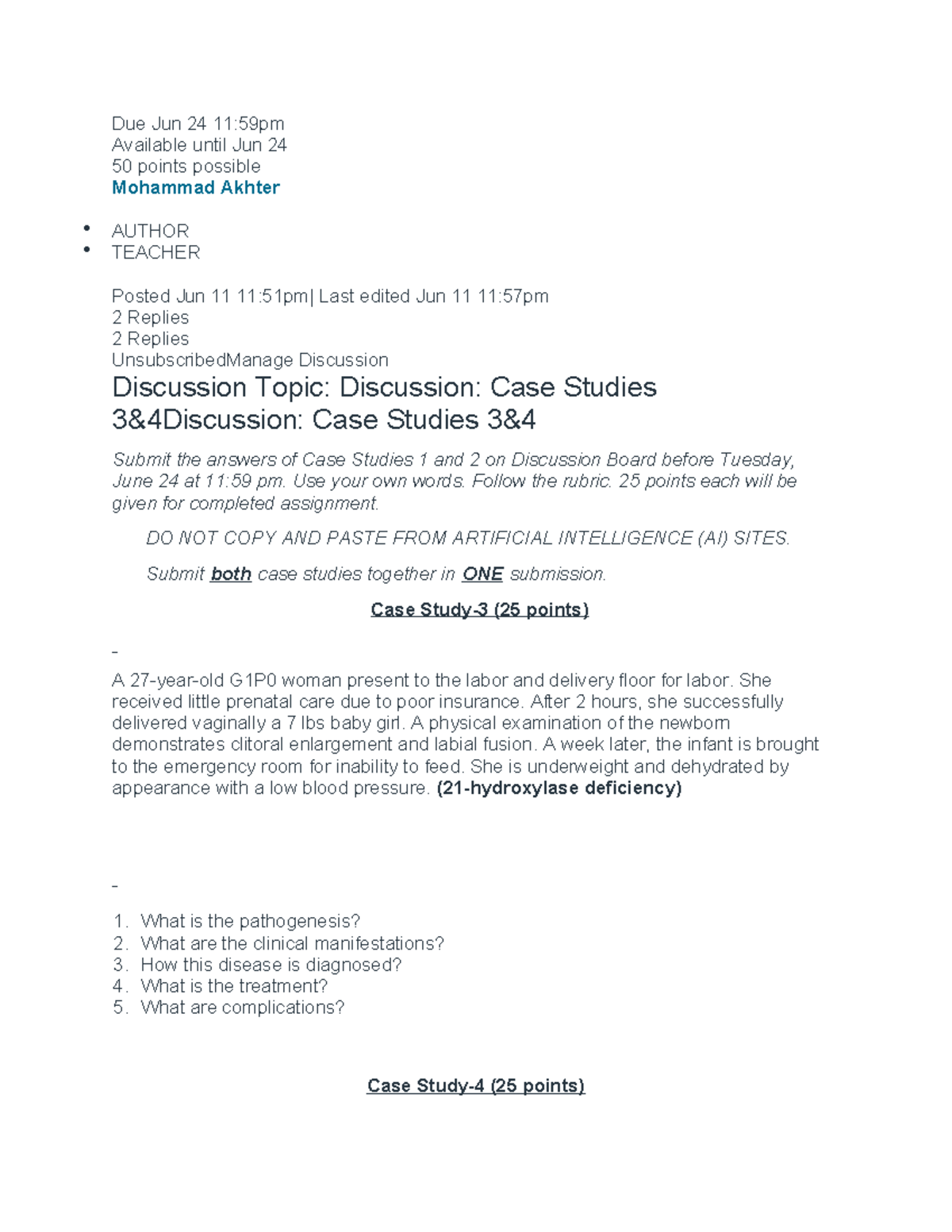 Case Studies 3 & 4: Discussion on CAH and PCOS Analysis - Studocu