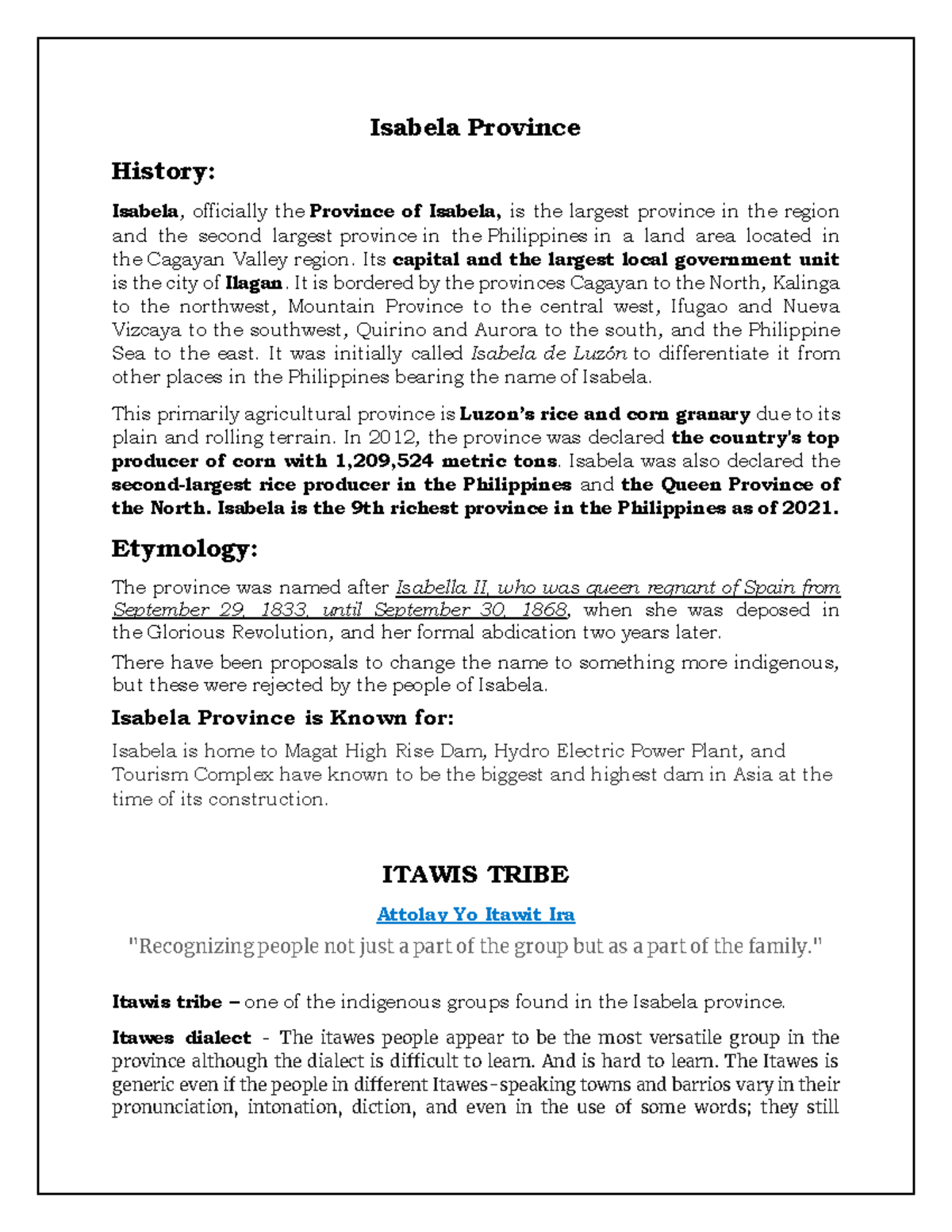 Isabela Province: A Comprehensive Overview of History & Culture - Studocu