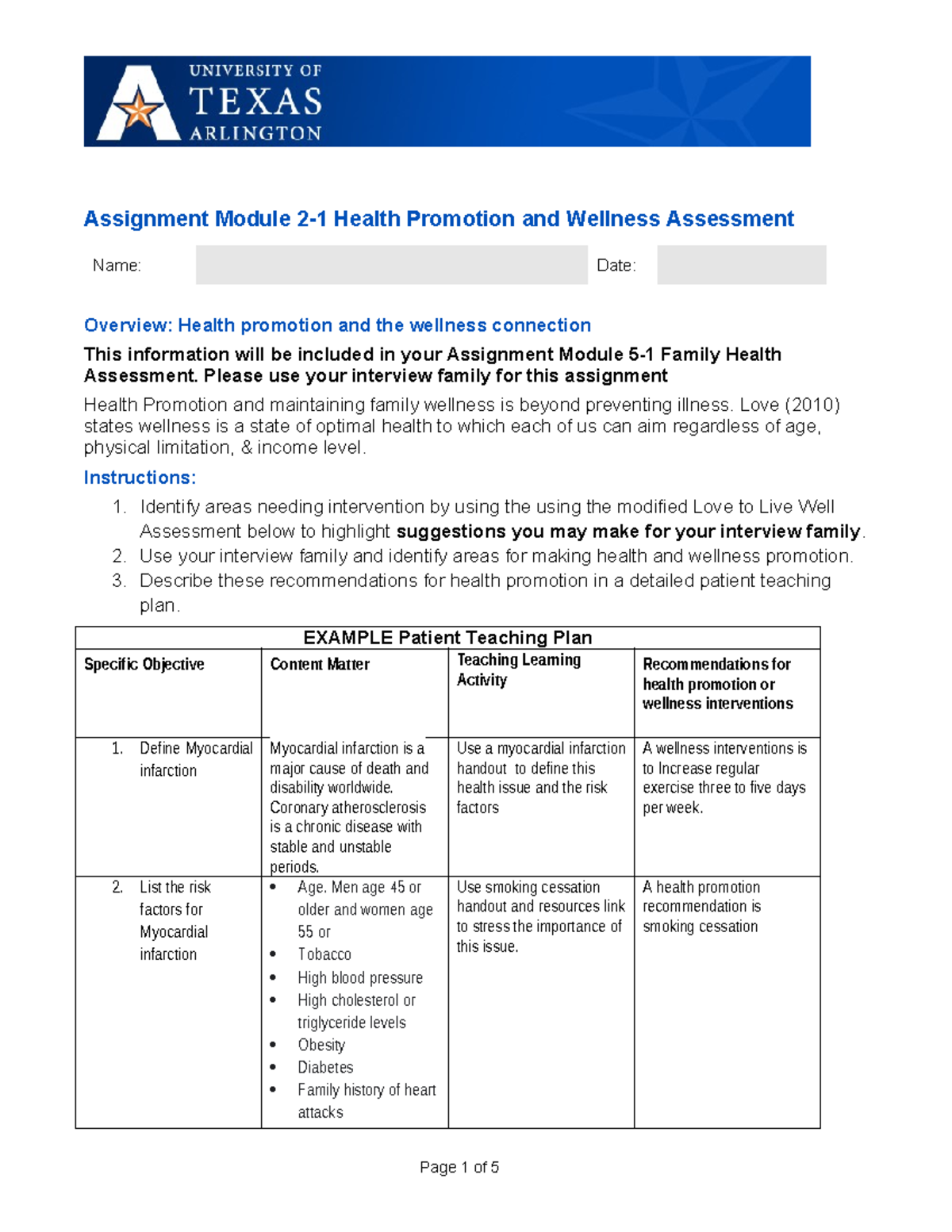 N3352 Assignment Module 2-1 Health Promotion & Wellness Assessment ...