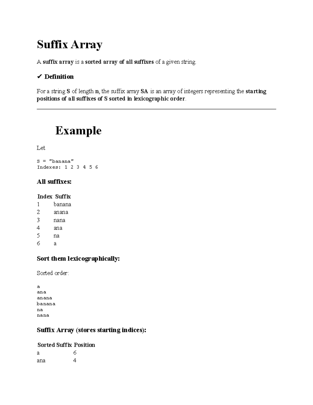 Suffix Array: Construction, Applications, and Limitations - Studocu