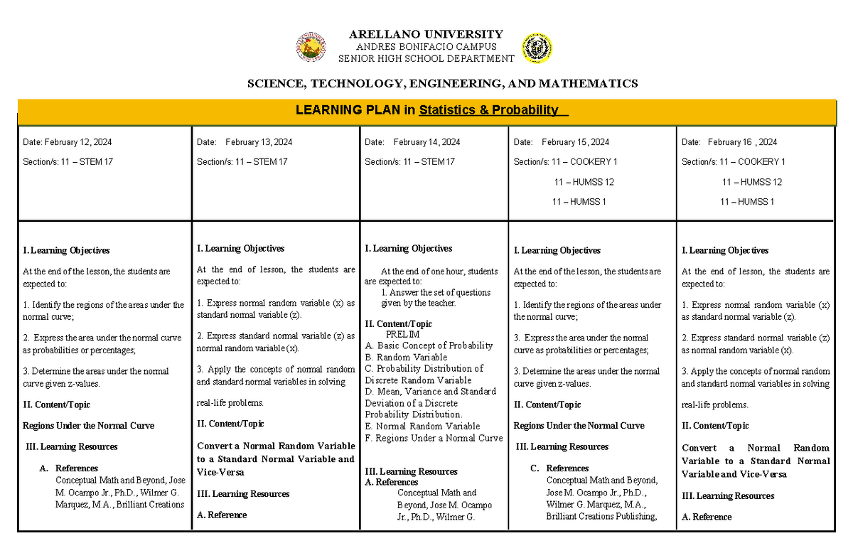 Learning Plan in Statistics & Probability (LP in Stat & Proba) - Studocu