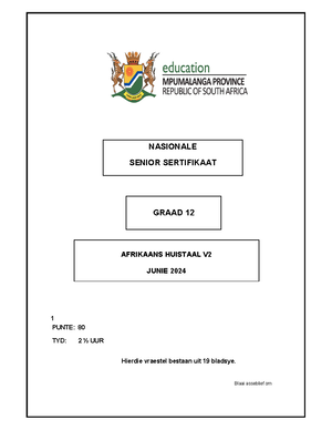 Afrikaans - Grade: 12 - Further Education and Training - Studocu