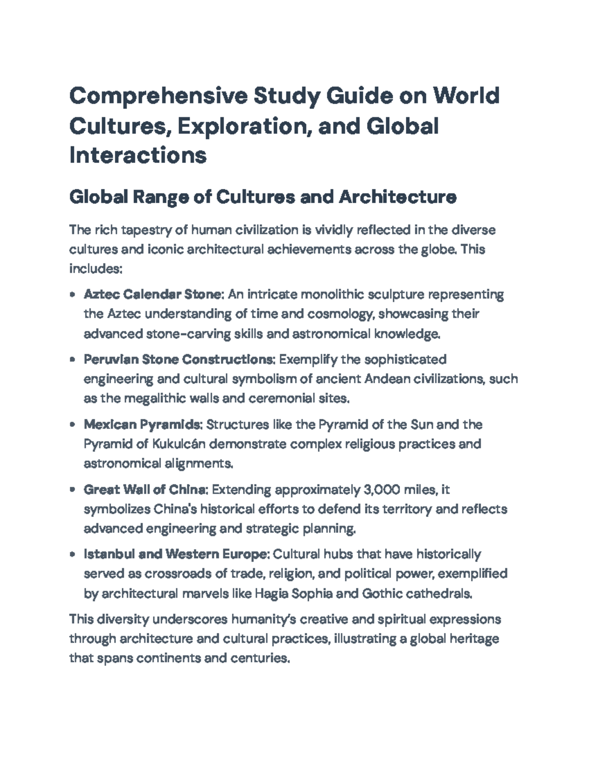 Comprehensive Study Guide: World Cultures & Global Interactions (HIST ...