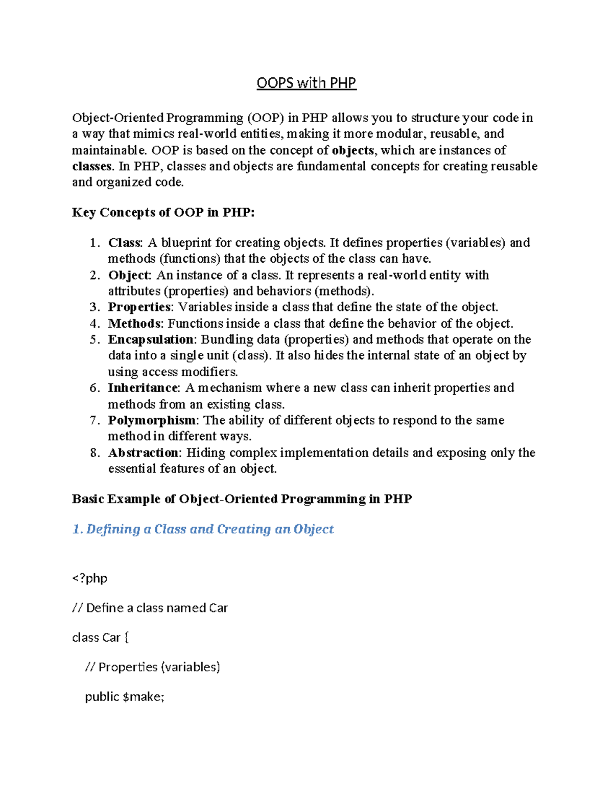OOP Concepts in PHP Programming - Course Code: OOP - Studocu