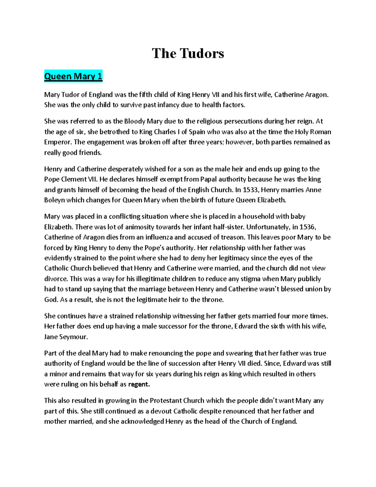 Tudors Notes: The Reign of Mary I and Elizabeth I - World History ...