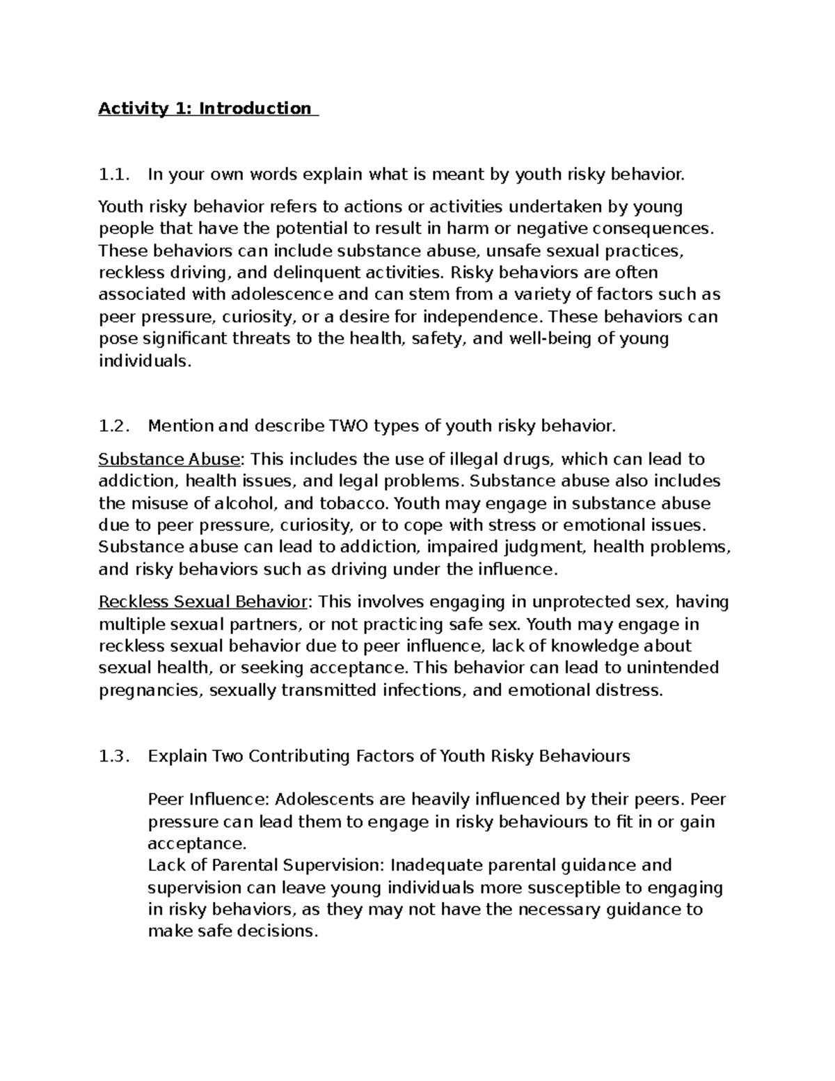 LO - Life Orientation Exam Study Notes on Youth Risky Behavior - Studocu