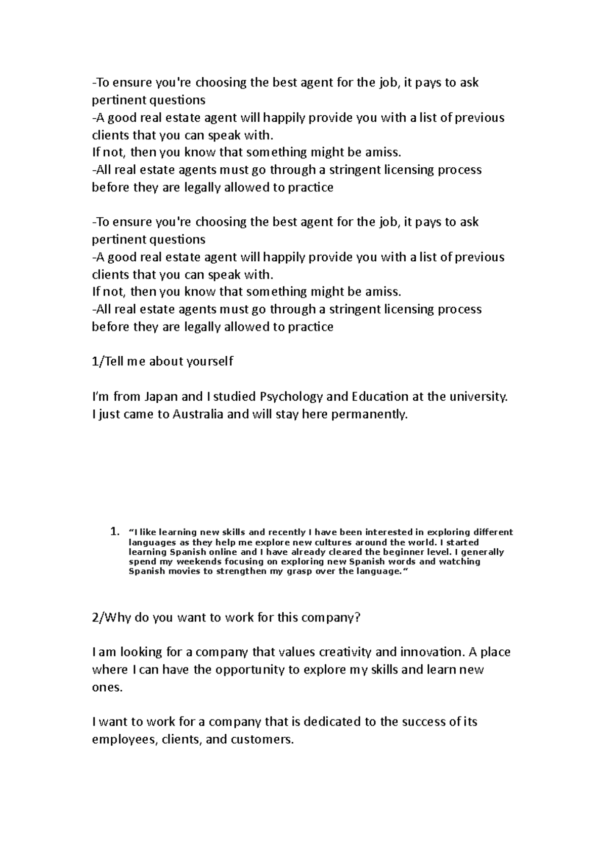 actual Interview preperation-business settings -To ensure you're ...