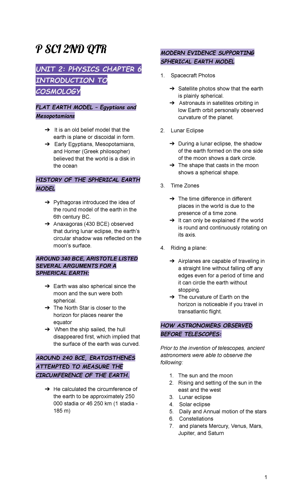 P SCI 2ND QTR UNIT 2: PHYSICS CH 6 - EVIDENCE FOR SPHERICAL EARTH - Studocu
