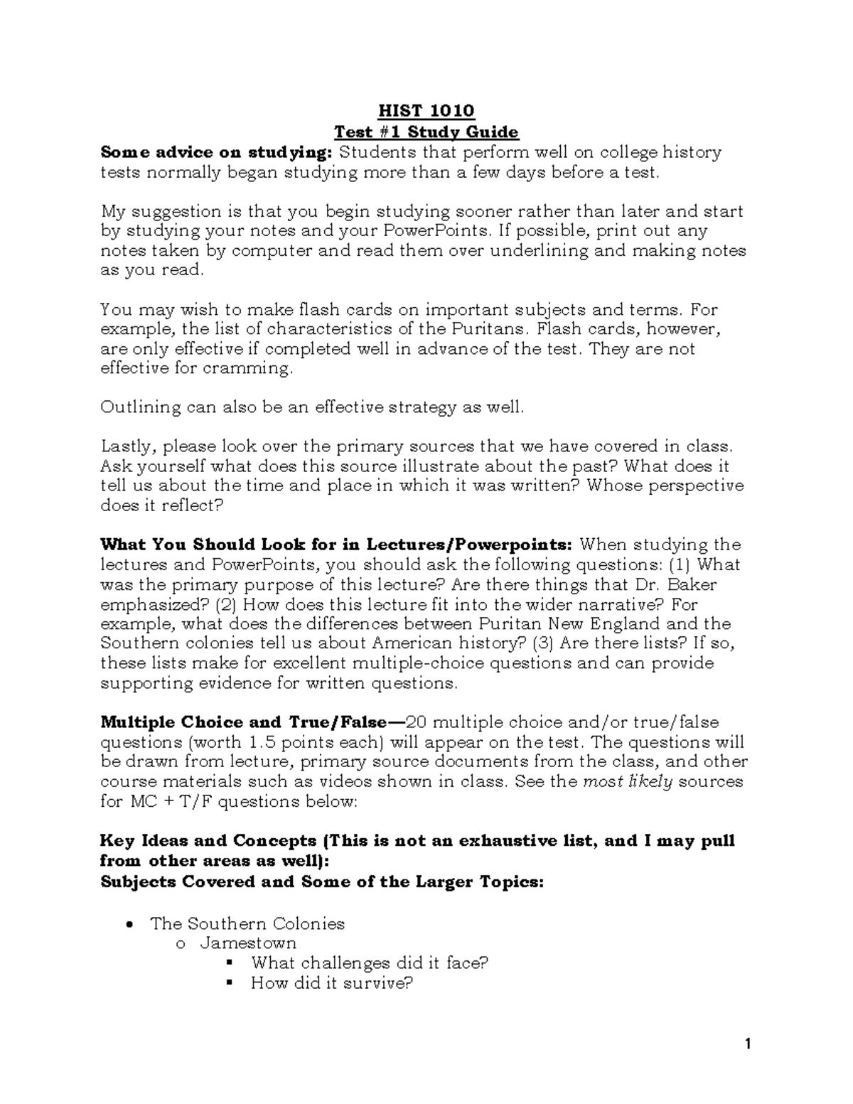 HIST 1010 Test #1 Study Guide: Strategies and Key Topics for Success ...