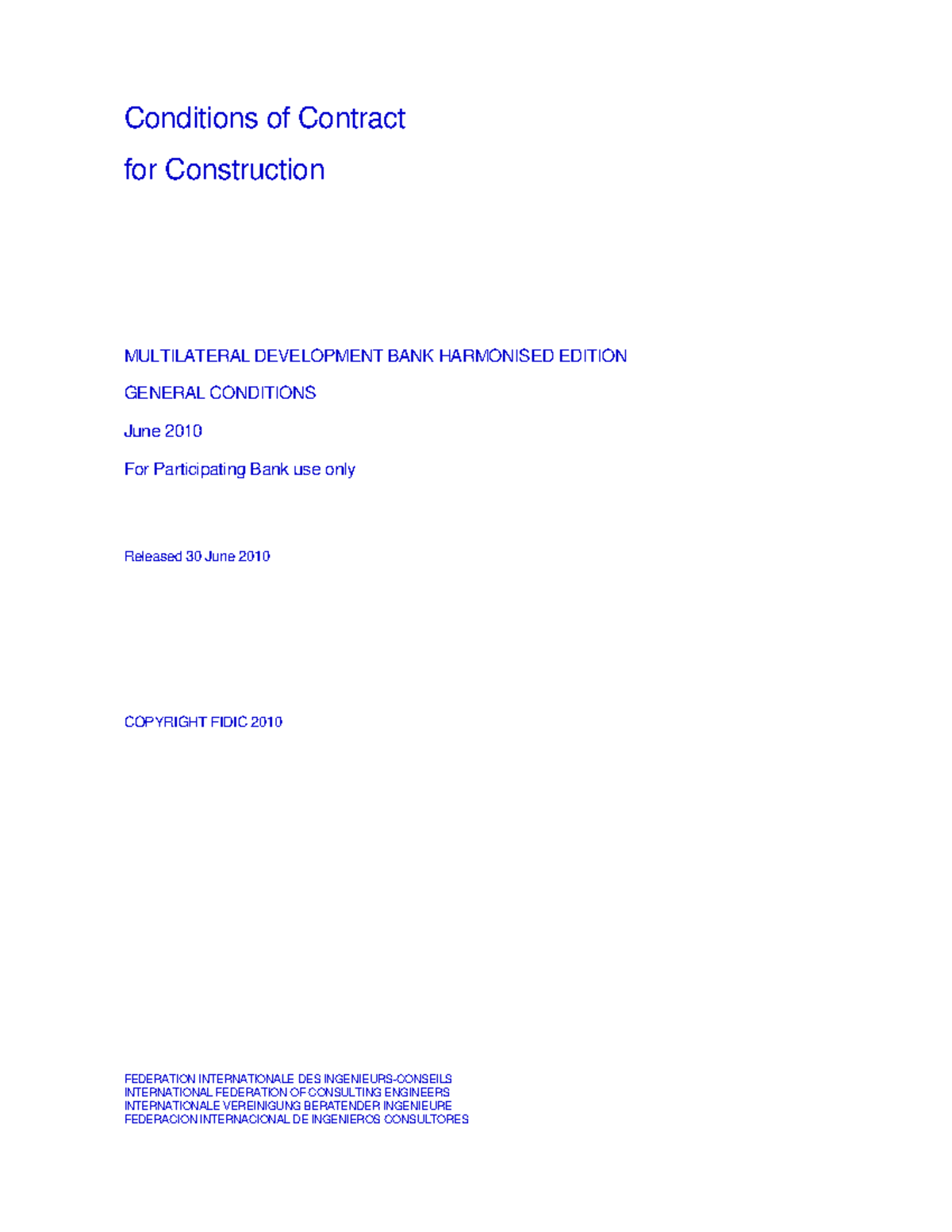 FIDIC PINK - MDB Harmonised Conditions of Contract 2010 Guide - Studocu