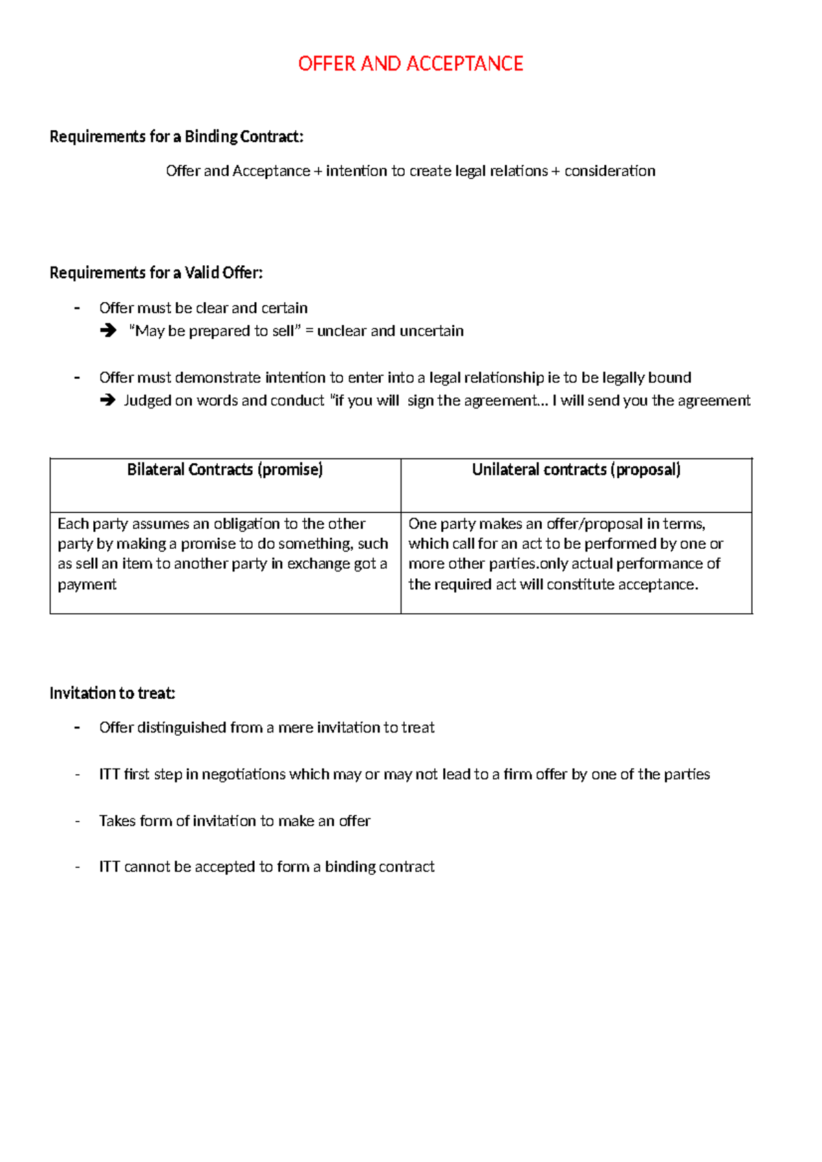 Contract Law Law101 Offer And Acceptance Explained Studocu