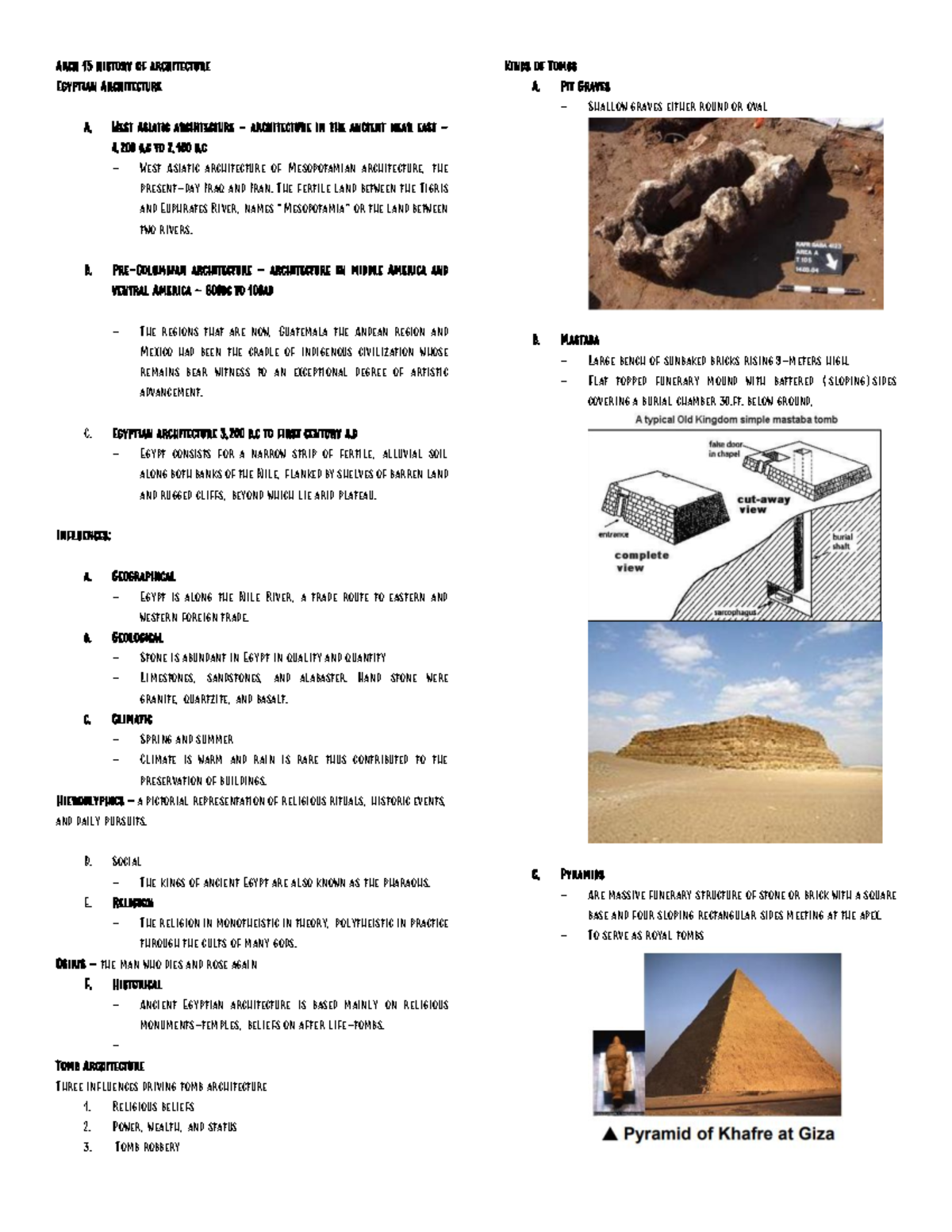 Midterm Study Notes: ARCH 1.5 History of Egyptian Architecture - Studocu