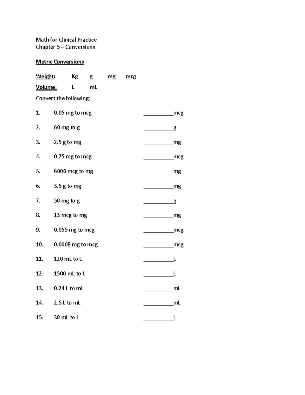 CH 5 Math - math hs assignment - Math for Clinical Practice Chapter 5 ...