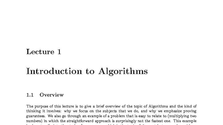 Lecture 1: Introduction to Algorithms (CS101) - Overview and Key Concepts - Studocu