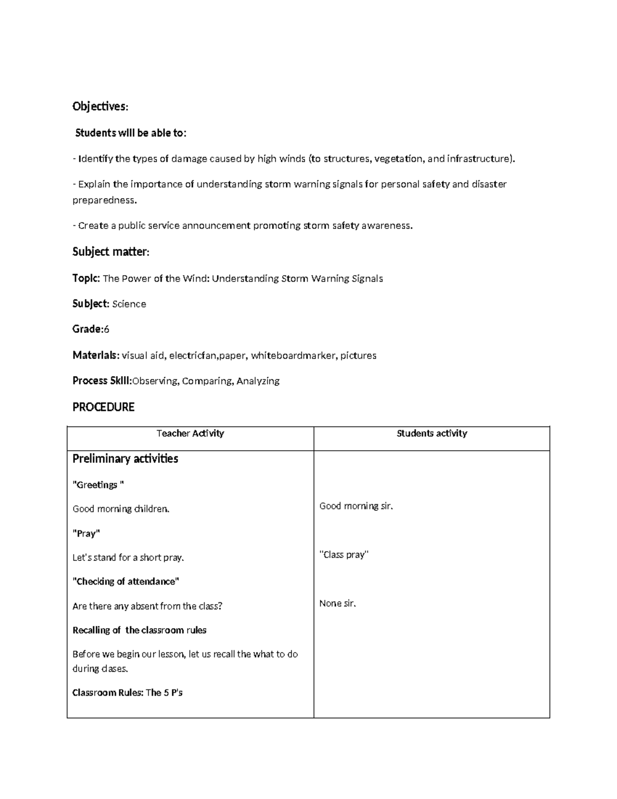 Understanding Storm Damage & Safety: WPS-Office Lesson Plan - Studocu