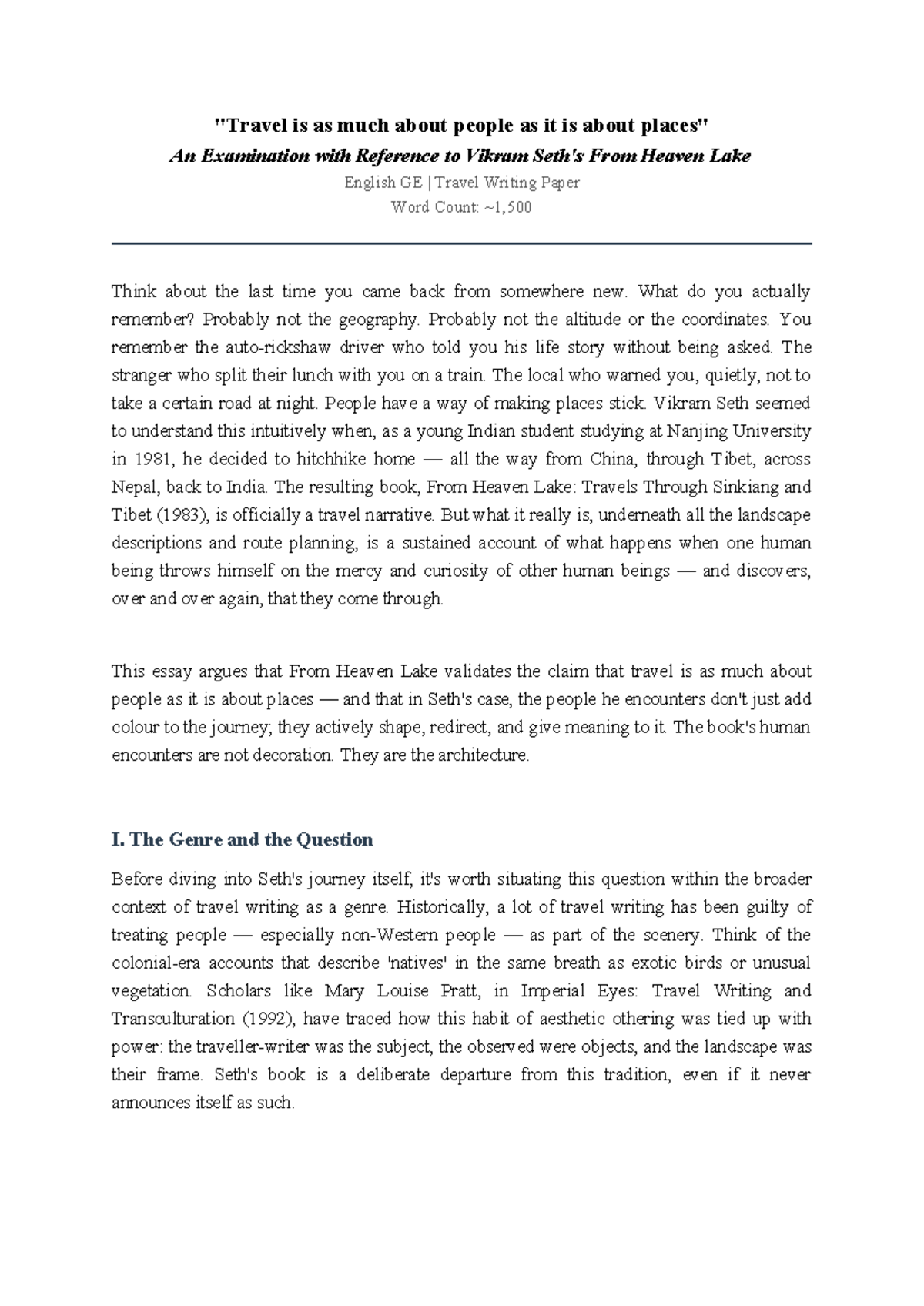 English GE Travel Writing: Analyzing Human Connections in From Heaven ...
