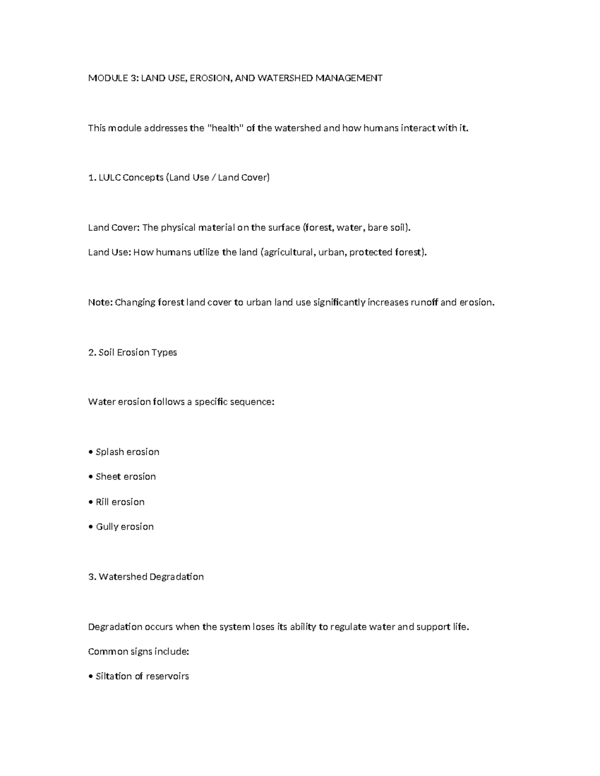 MODULE 3: Land Use, Erosion & Watershed Management Notes - Studocu