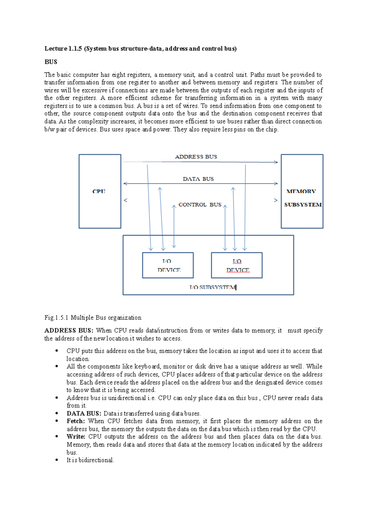 Lecture 1.1.5 (System bus structure-data, address and control bus ...