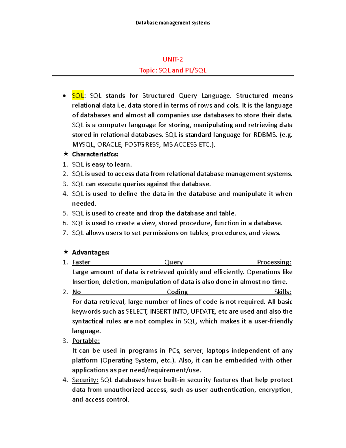 DBMS 101: SQL Fundamentals and Key Concepts - Studocu