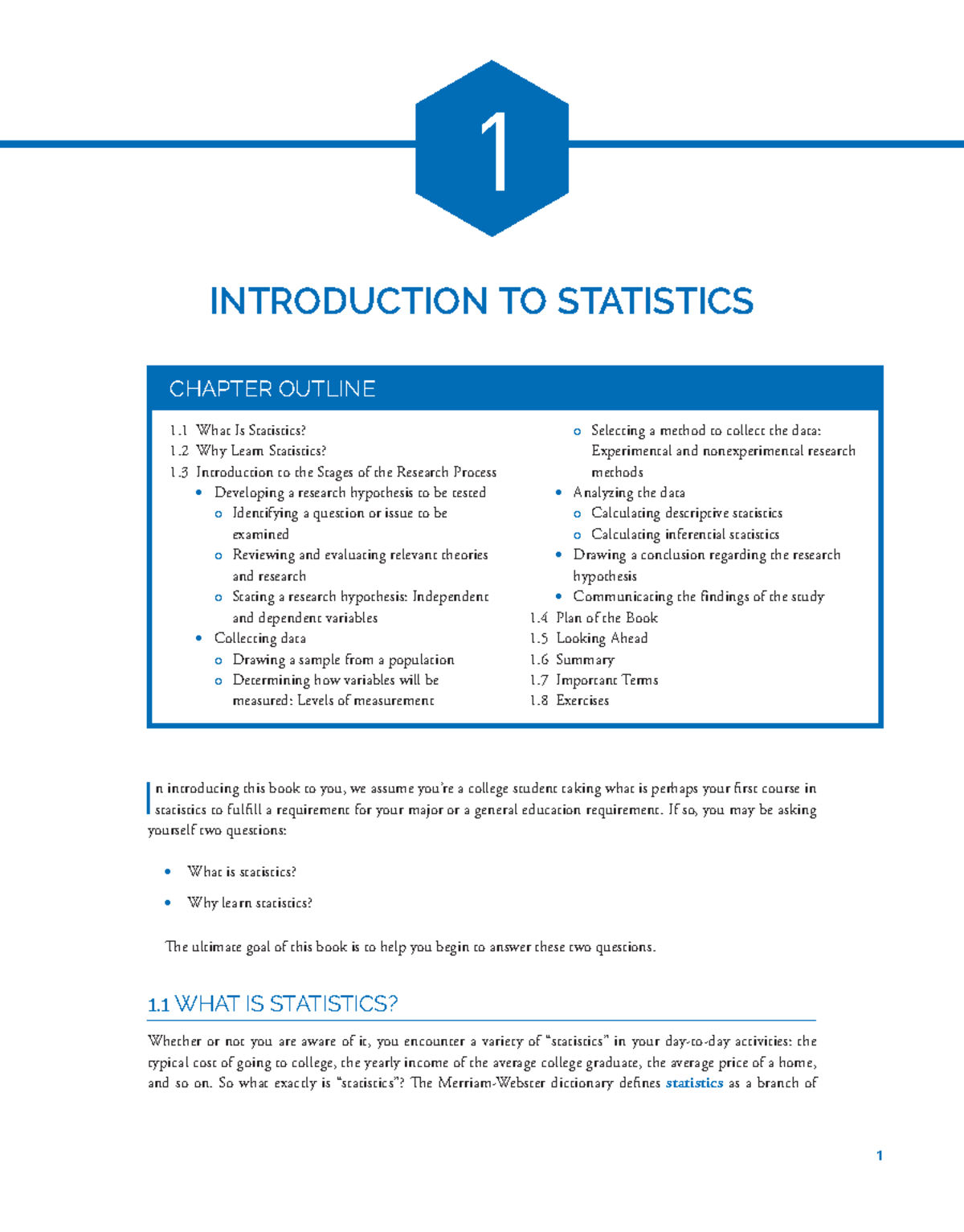 Textbook Chs 1-2 - 1 1 INTRODUCTION TO STATISTICS CHAPTER OUTLINE 1 ...