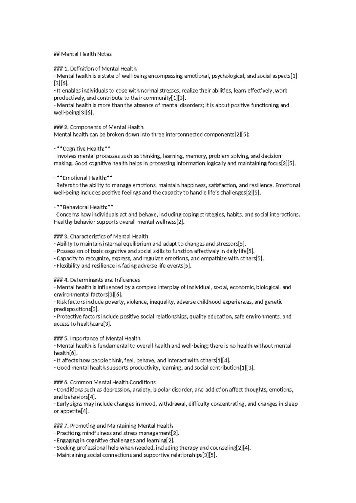 Mental Health Notes: Key Concepts and Components Explained - Studocu