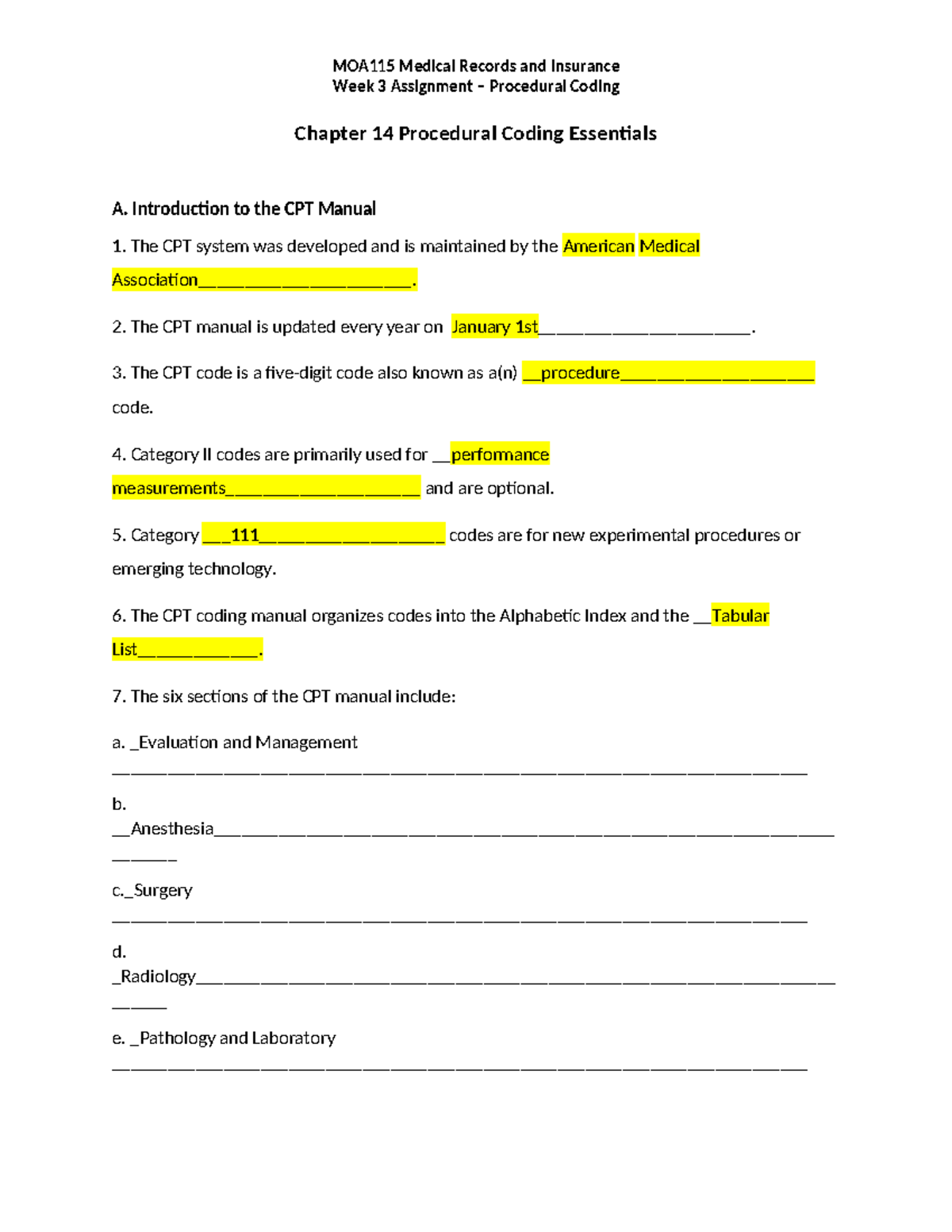 Week 3 Assignment - Procedural Coding Essentials (15e Complete) - Studocu