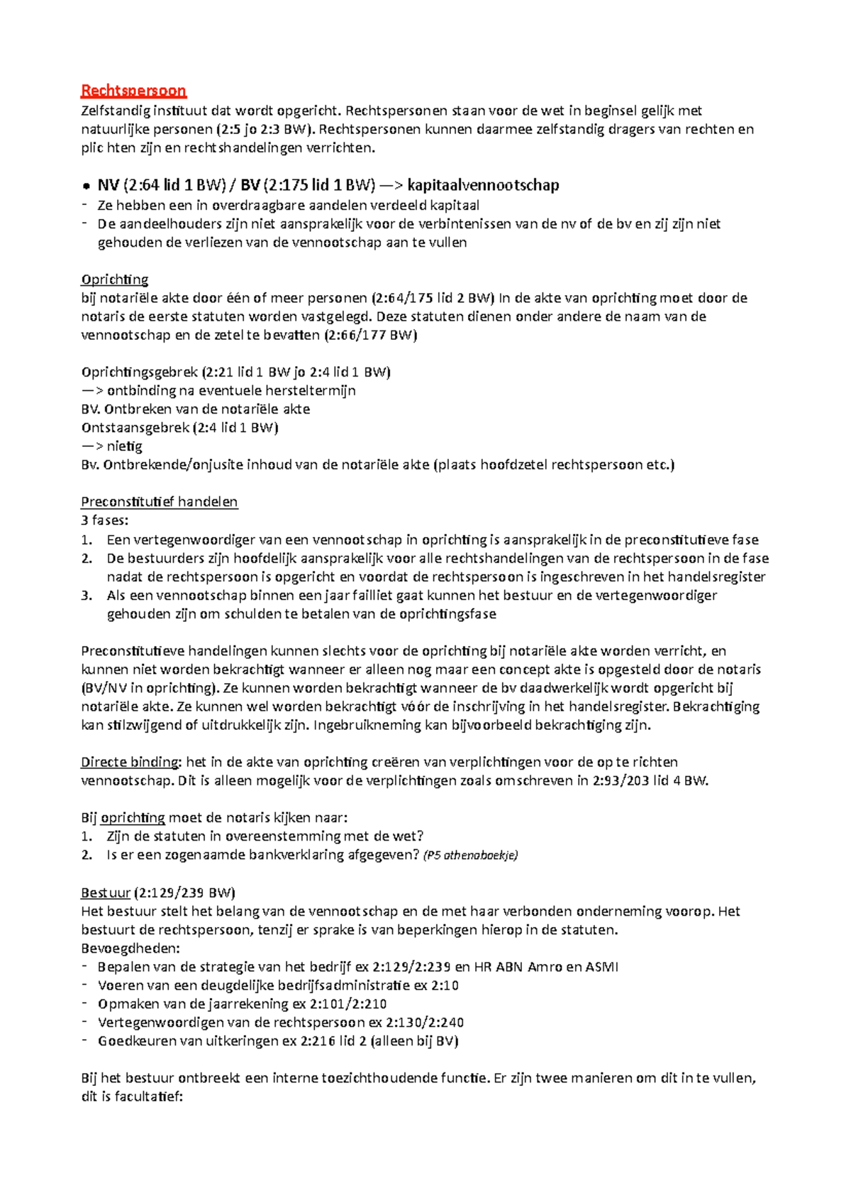 Rechtspersoon Samenvatting en Formuleblad NV/BV - Weekoverzicht ...