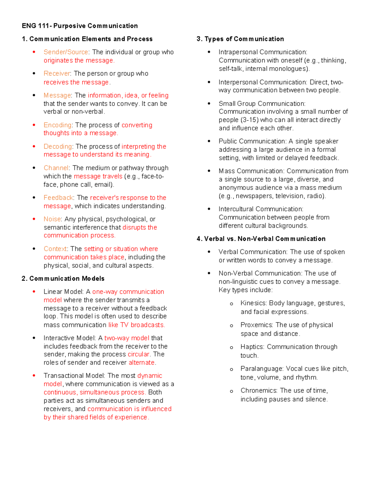 ENG-111 Purposive Communication 1: Elements, Models, and Types - Studocu