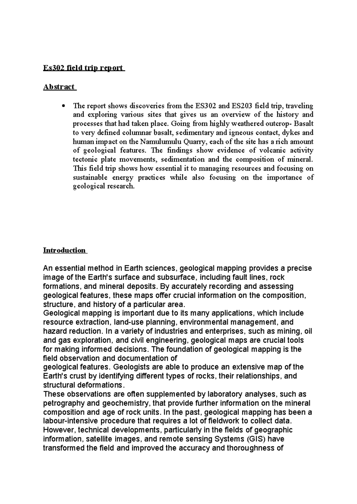 ES302 Field Trip Report: Geological Mapping Insights and Findings - Studocu