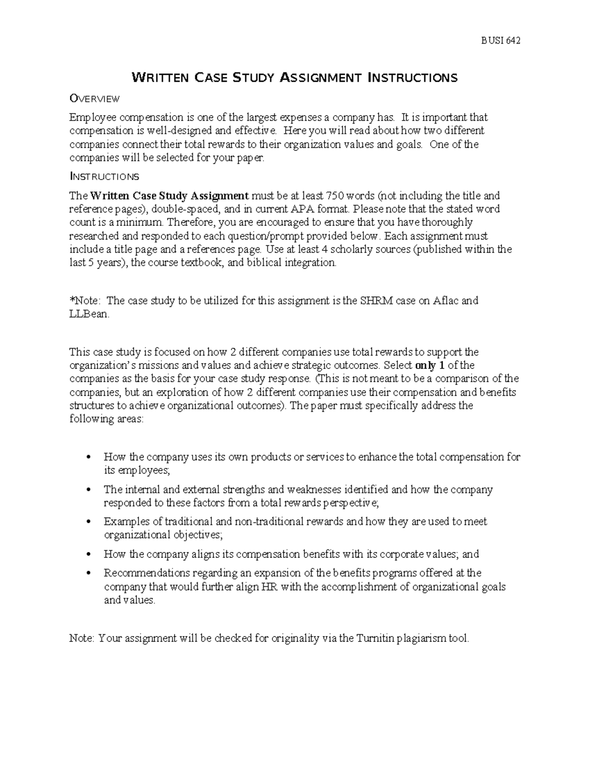 BUSI 642 Written Case Study: Employee Compensation Strategies - Studocu