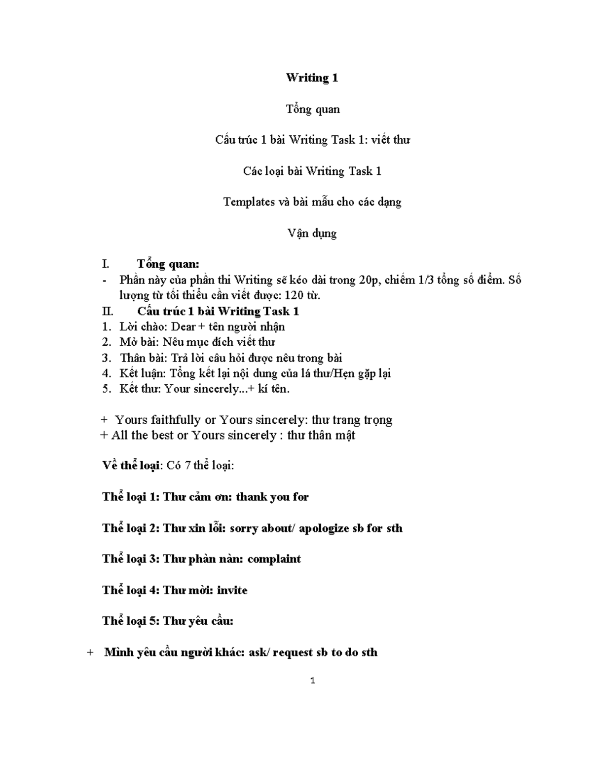 Viết Thư Task 1: Cấu Trúc, Templates và Bài Mẫu (Writing 1) - Studocu