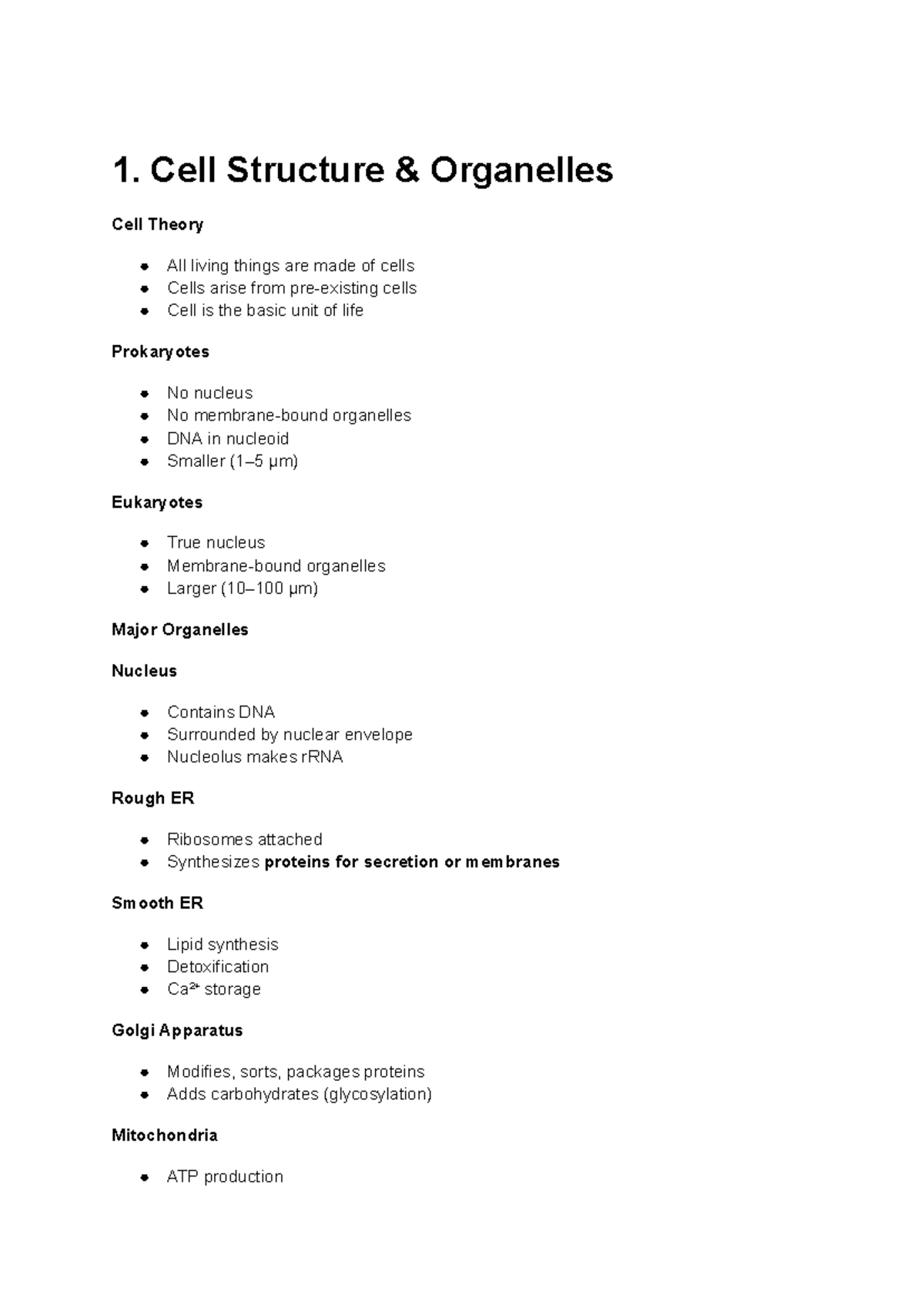 Biology Notes: Cell Structure, Organelles, and Enzymes Overview - Studocu